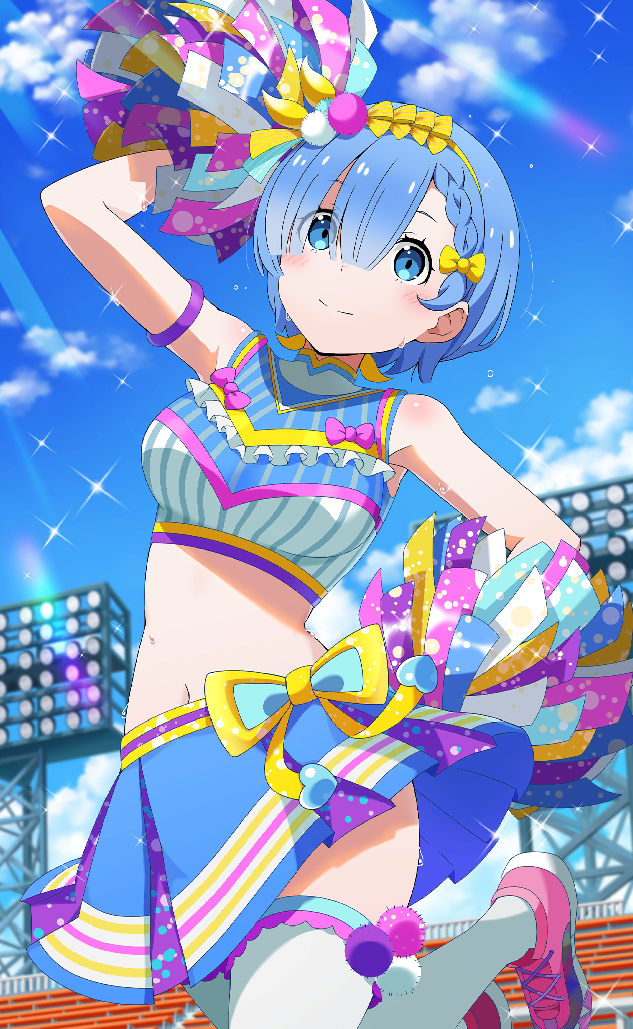 The Big ImageBoard (TBIB) - 1girl blue eyes blue hair cheerleader highres miniskirt official art ...