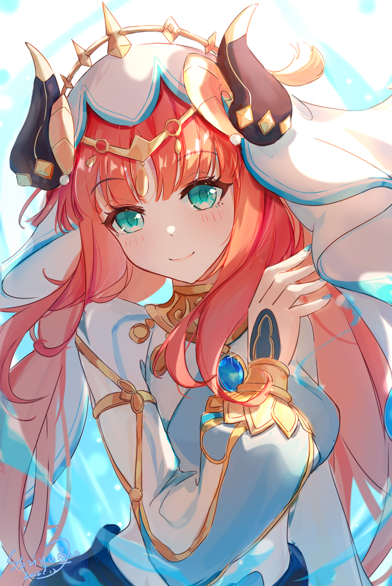 The Big ImageBoard (TBIB) - 1girl aqua eyes bangs blue gemstone blue nails blue skirt blush ...