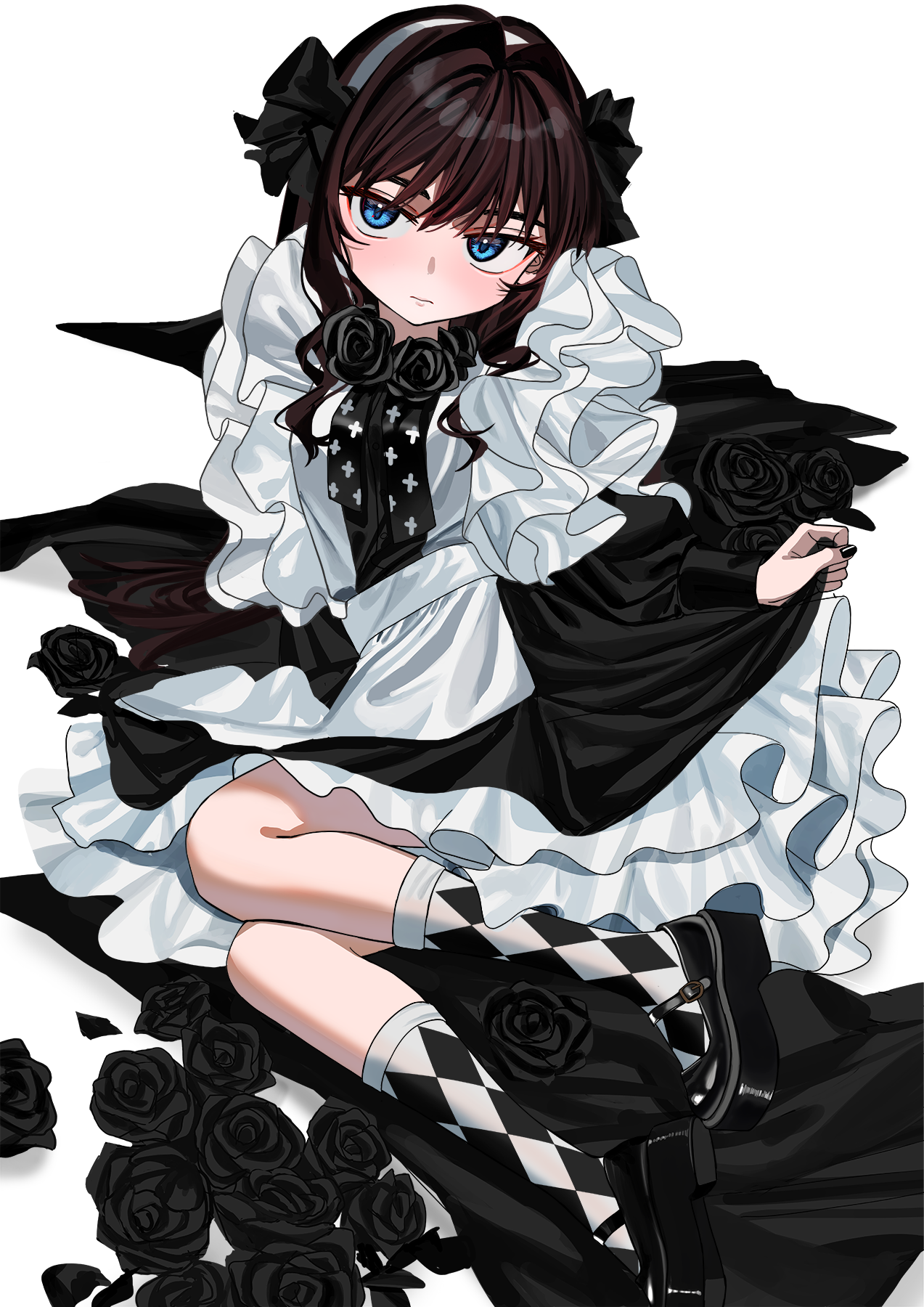 The Big ImageBoard (TBIB) - 1girl apron argyle clothes argyle legwear argyle socks black bow ...