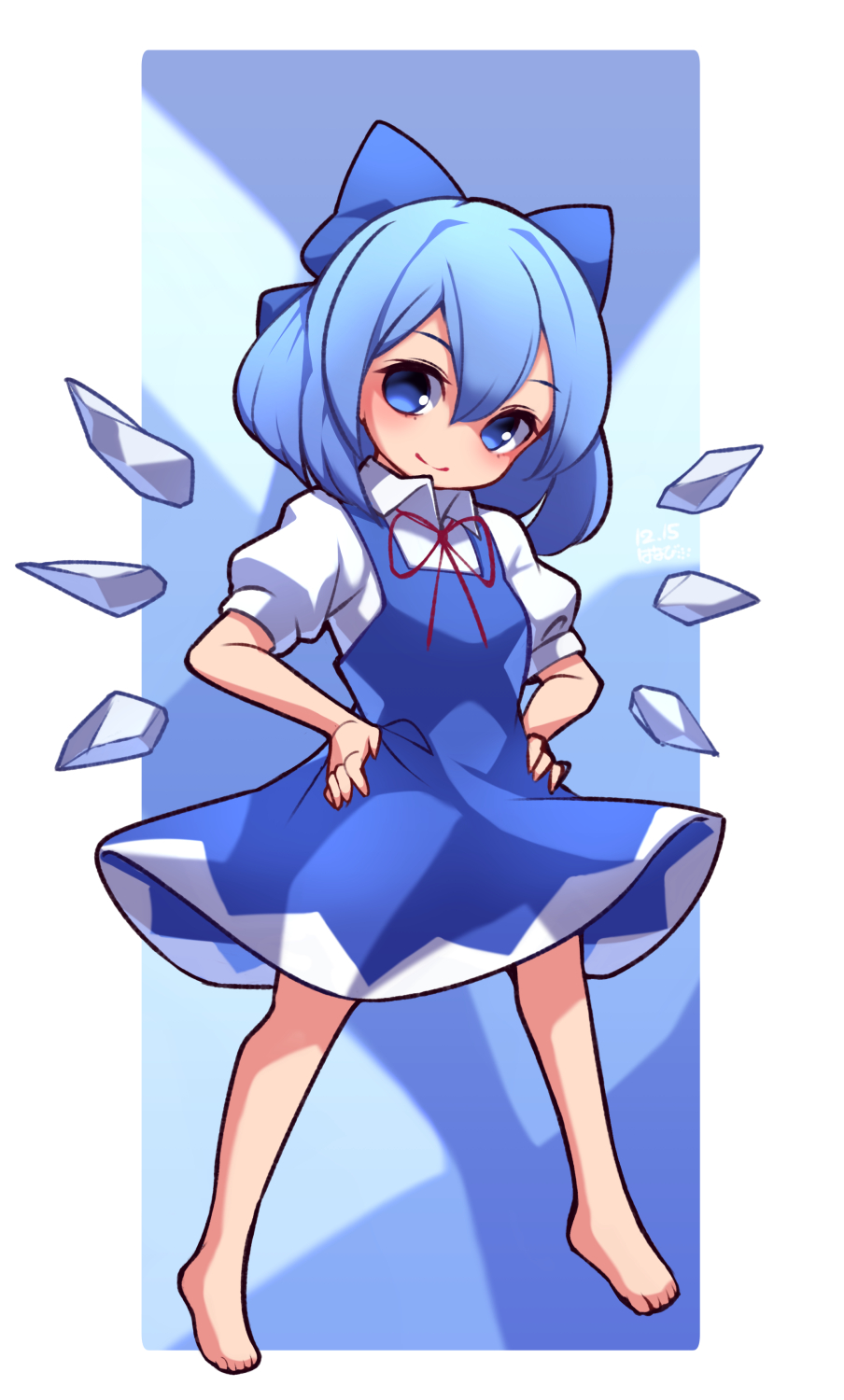 The Big ImageBoard (TBIB) - 1girl barefoot blue background blue bow blue dress blue eyes blue ...