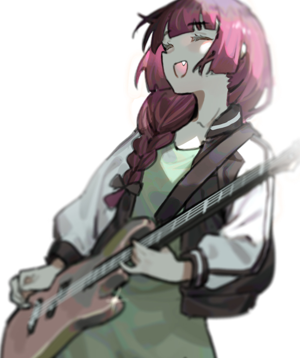 The Big ImageBoard (TBIB) - 1girl alver bass guitar black bow black jacket blunt bangs bocchi ...