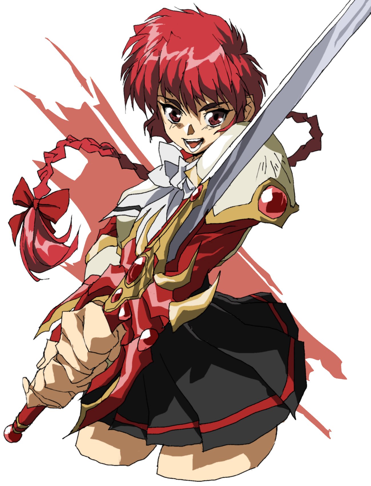 The Big ImageBoard (TBIB) - 1girl armor bangs black skirt bow braid braided ponytail breastplate ...