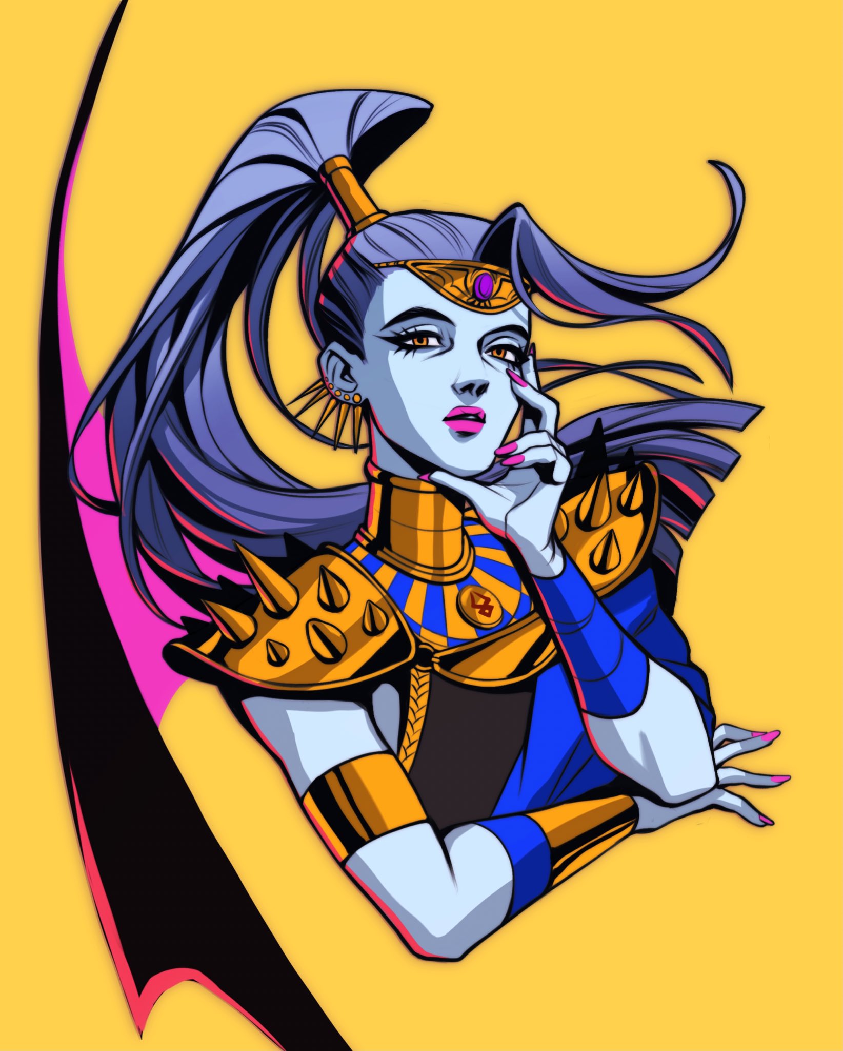 The Big ImageBoard (TBIB) - 1girl armlet armor asymmetrical bangs blue hair blue skin blunt ends ...