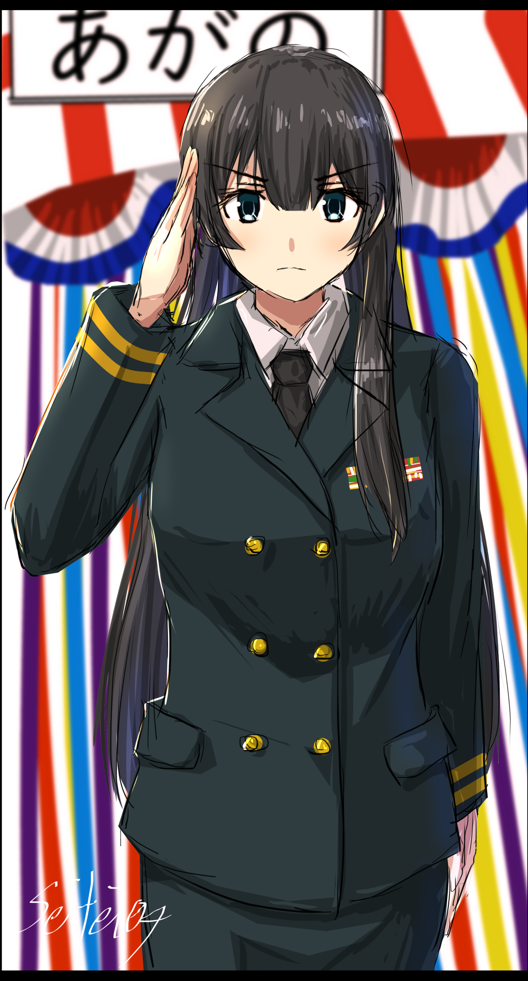 The Big ImageBoard (TBIB) - 1girl agano (kancolle) black hair black necktie blue eyes coat ...