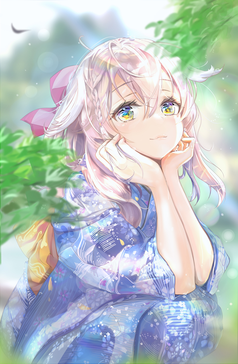 The Big ImageBoard (TBIB) - 1girl bangs blue eyes blue kimono blurry blurry background blurry ...