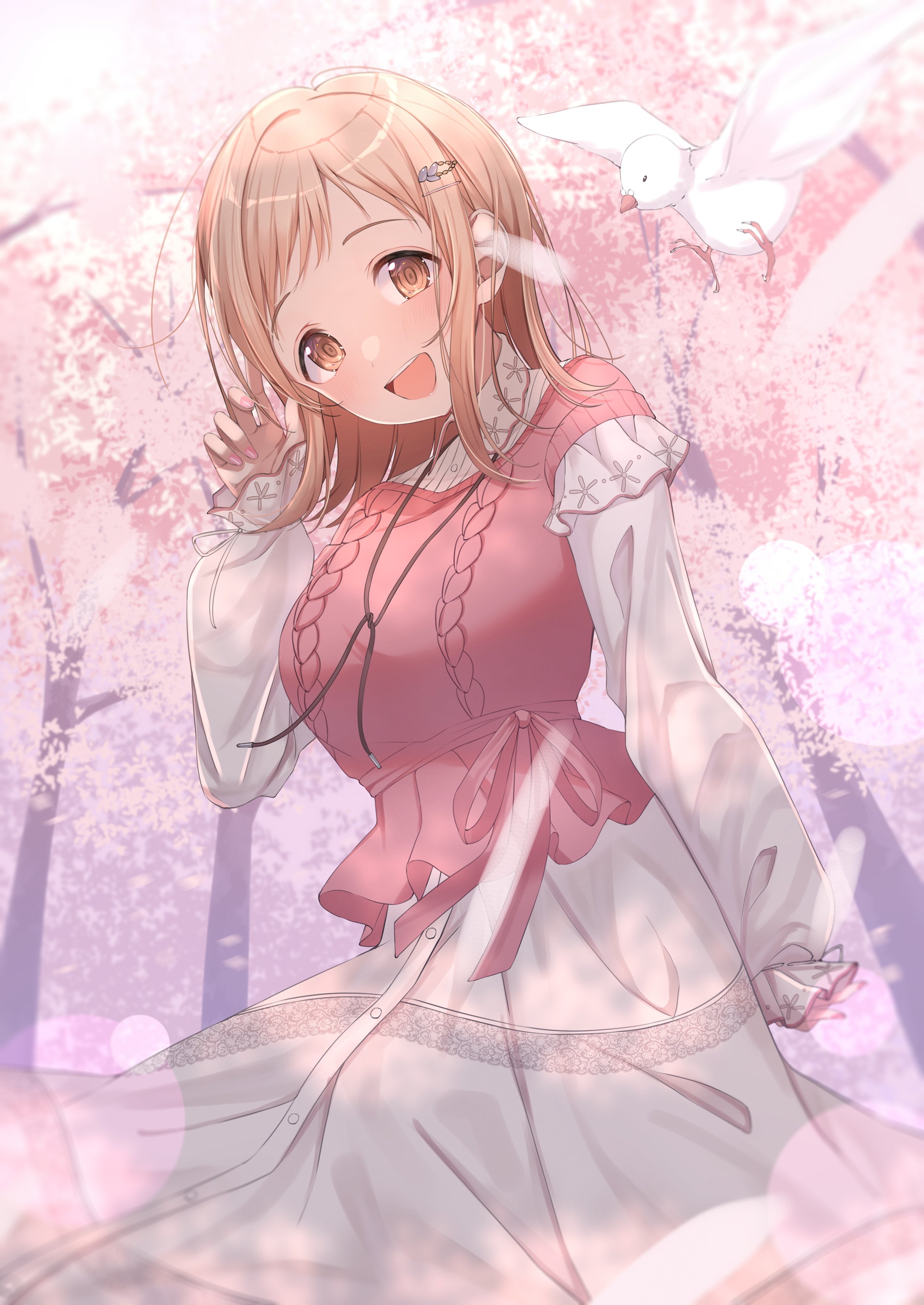 The Big ImageBoard (TBIB) - 1girl :d absurdres bird brown eyes brown ...