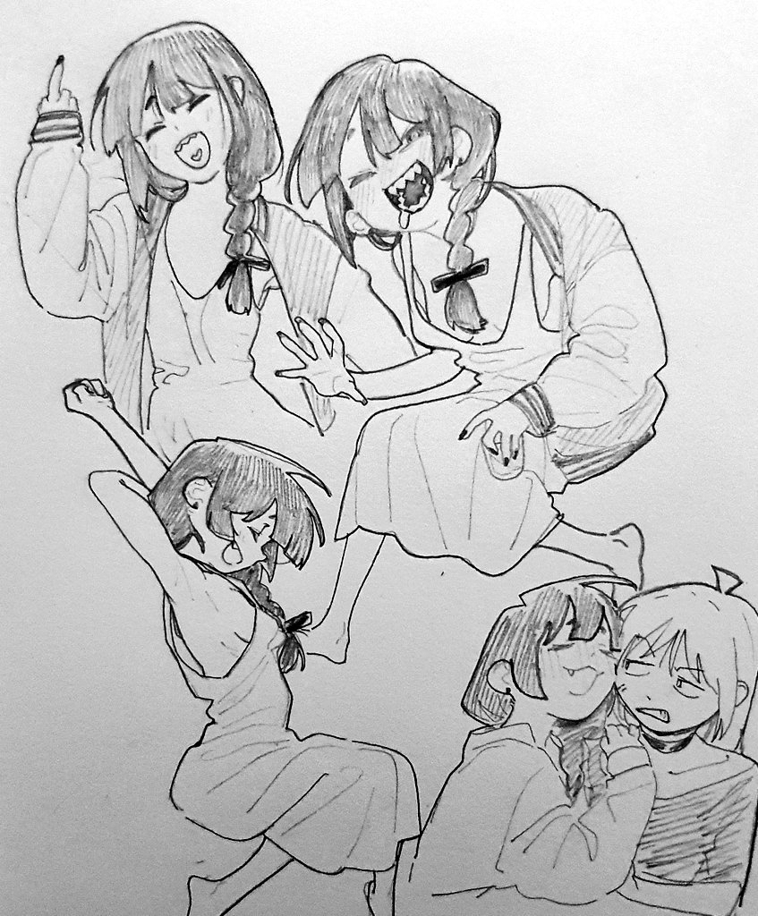 The Big ImageBoard (TBIB) - 2girls annoyed arms behind head bangs barefoot black nails blunt ...