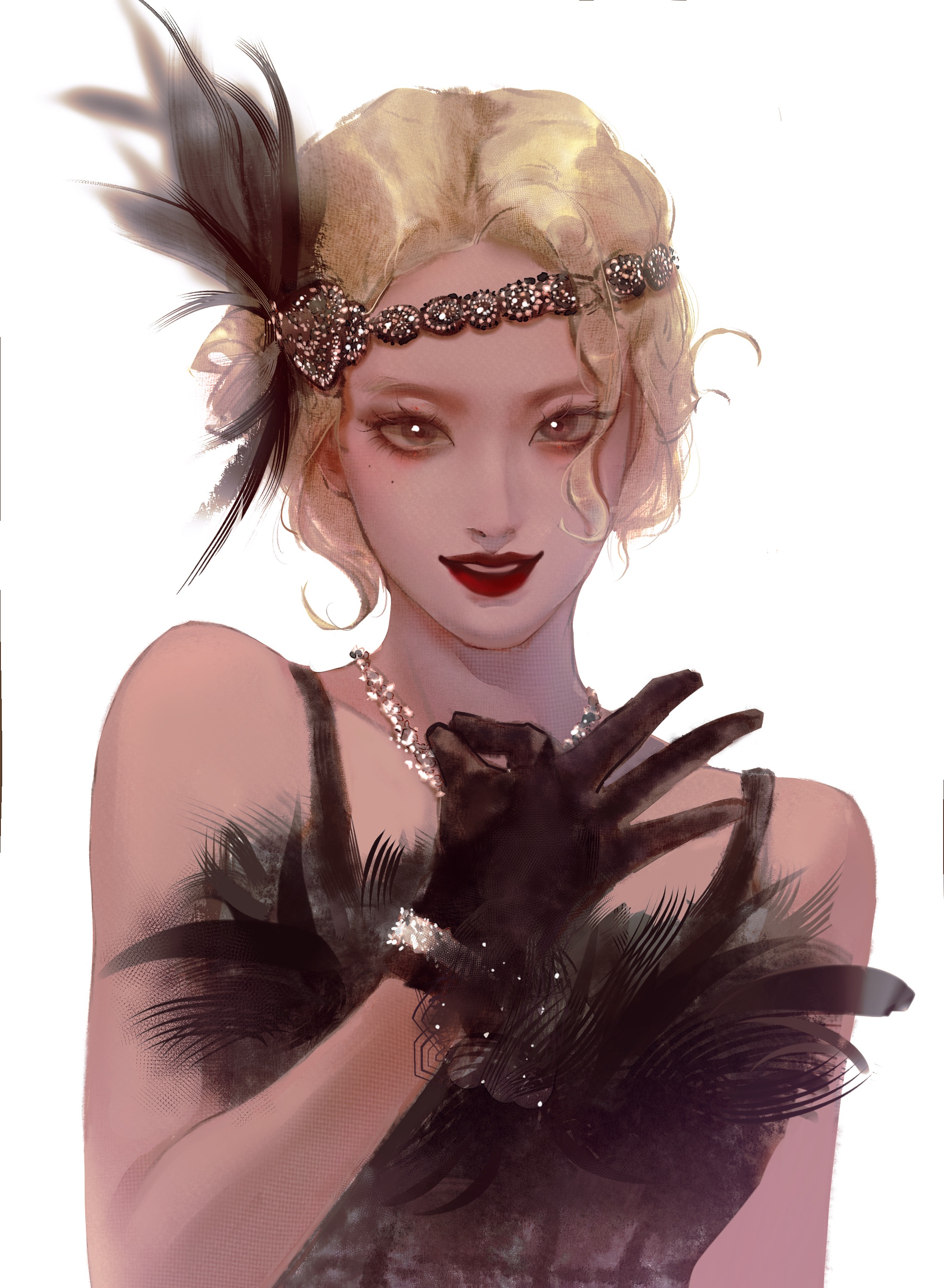 The Big ImageBoard (TBIB) - 1girl absurdres black dress black eyes black feathers black gloves ...