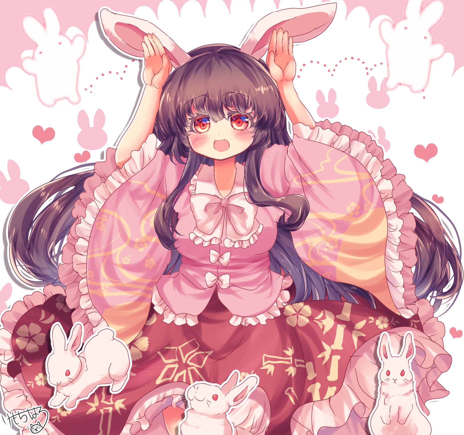 The Big ImageBoard (TBIB) - 1girl bamboo print black hair bow bowtie ...