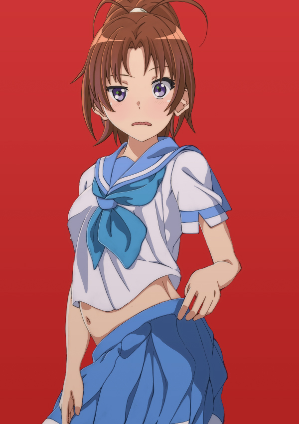 The Big Imageboard Tbib 1girl Ahoge Antenna Hair Blush Brown Hair Hair Ribbon Hibike