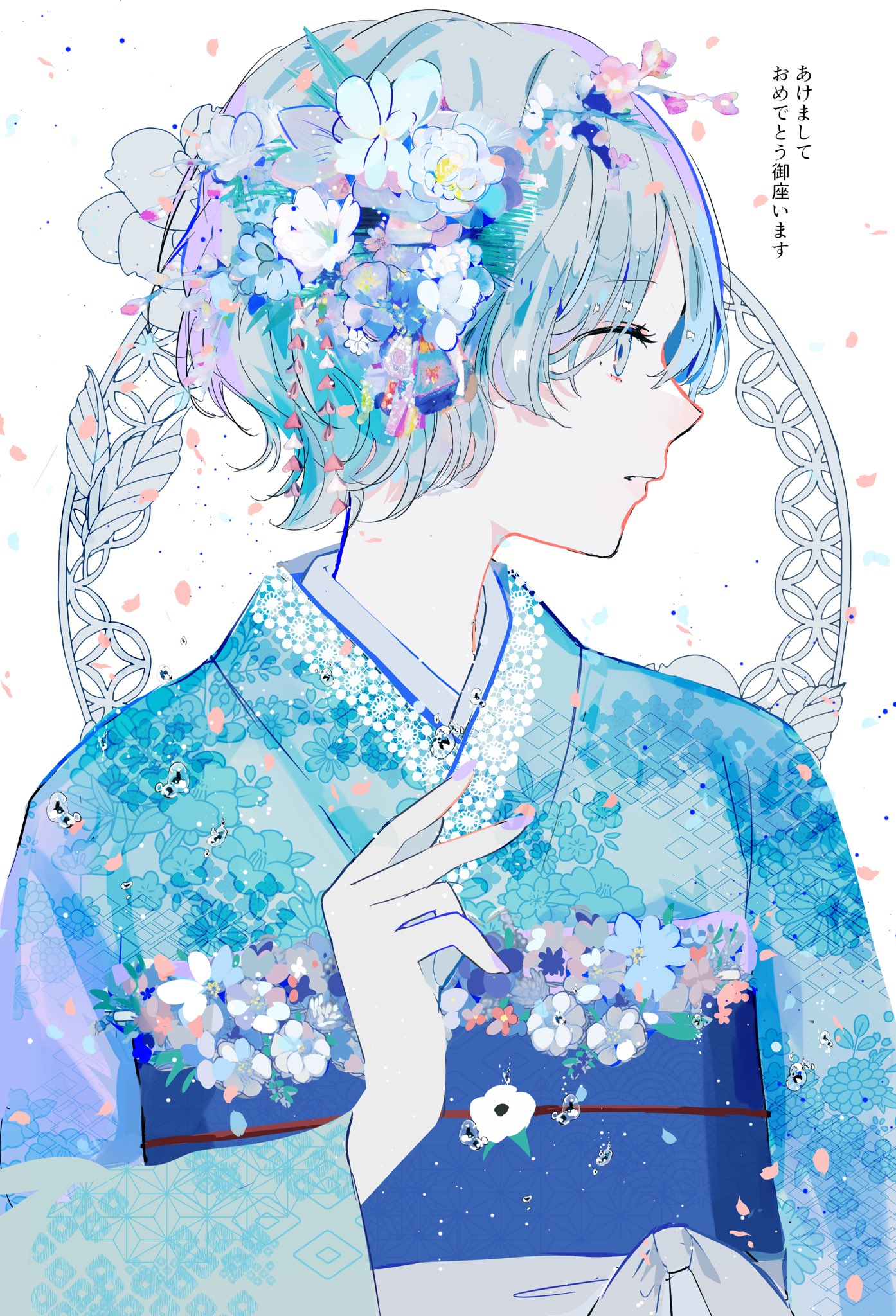 The Big ImageBoard (TBIB) - 1girl blue eyes blue flower blue kimono blue nails blue theme ...