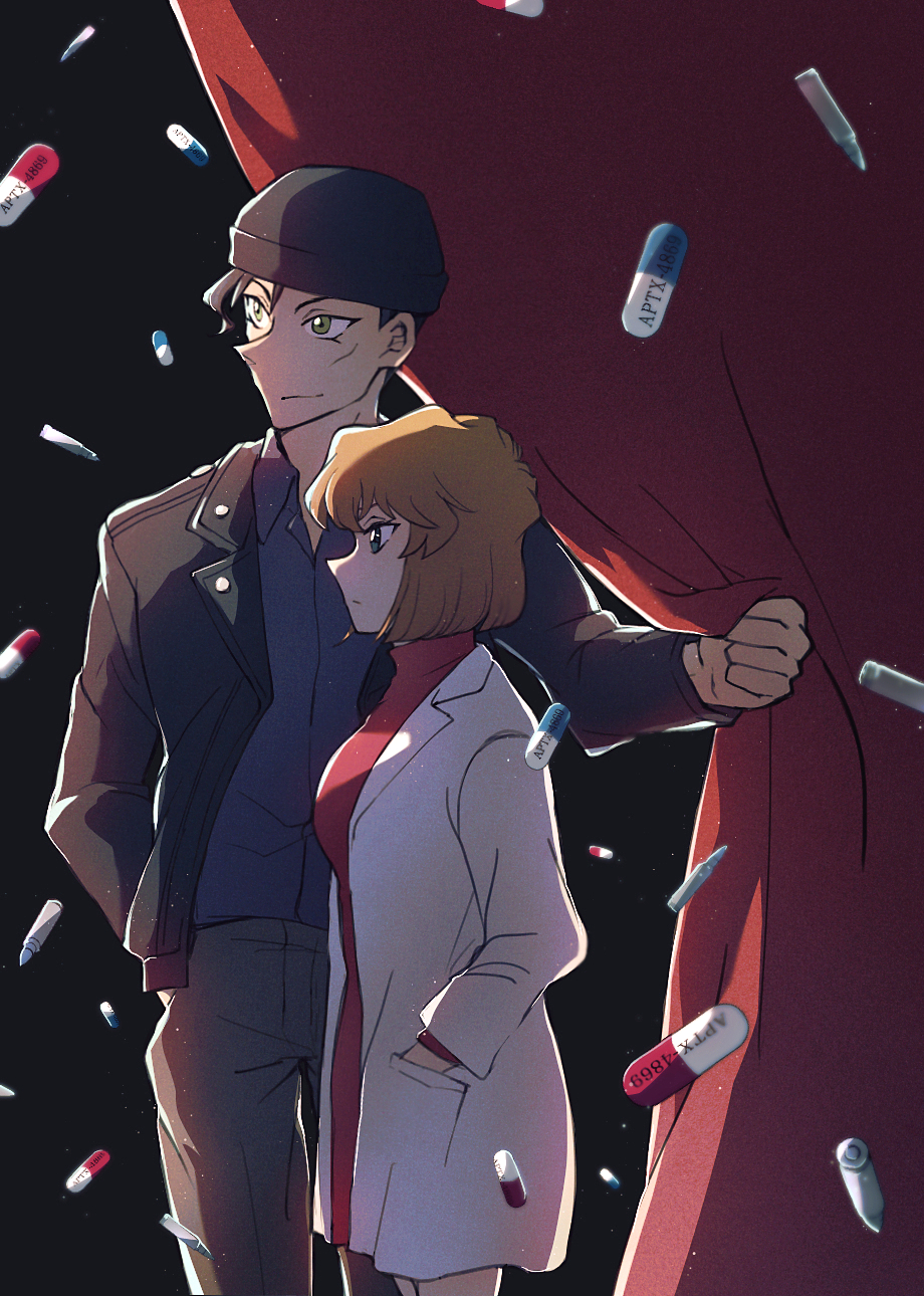 The Big ImageBoard (TBIB) - 1boy 1girl akai shuuichi astrayin bangs black background black hair ...