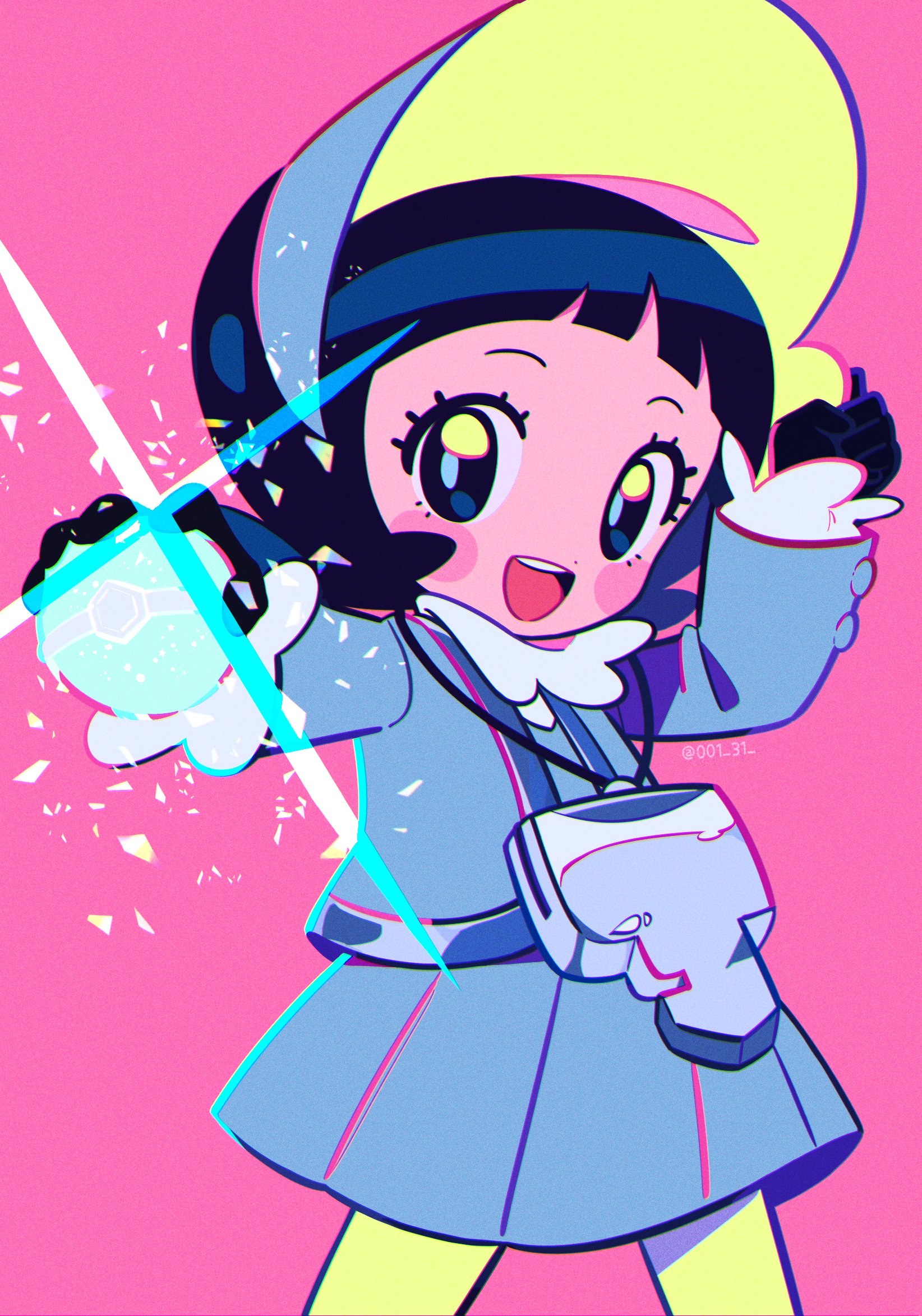 The Big ImageBoard (TBIB) - 1girl :d black eyes black gloves black hair blue pupils blunt bangs ...