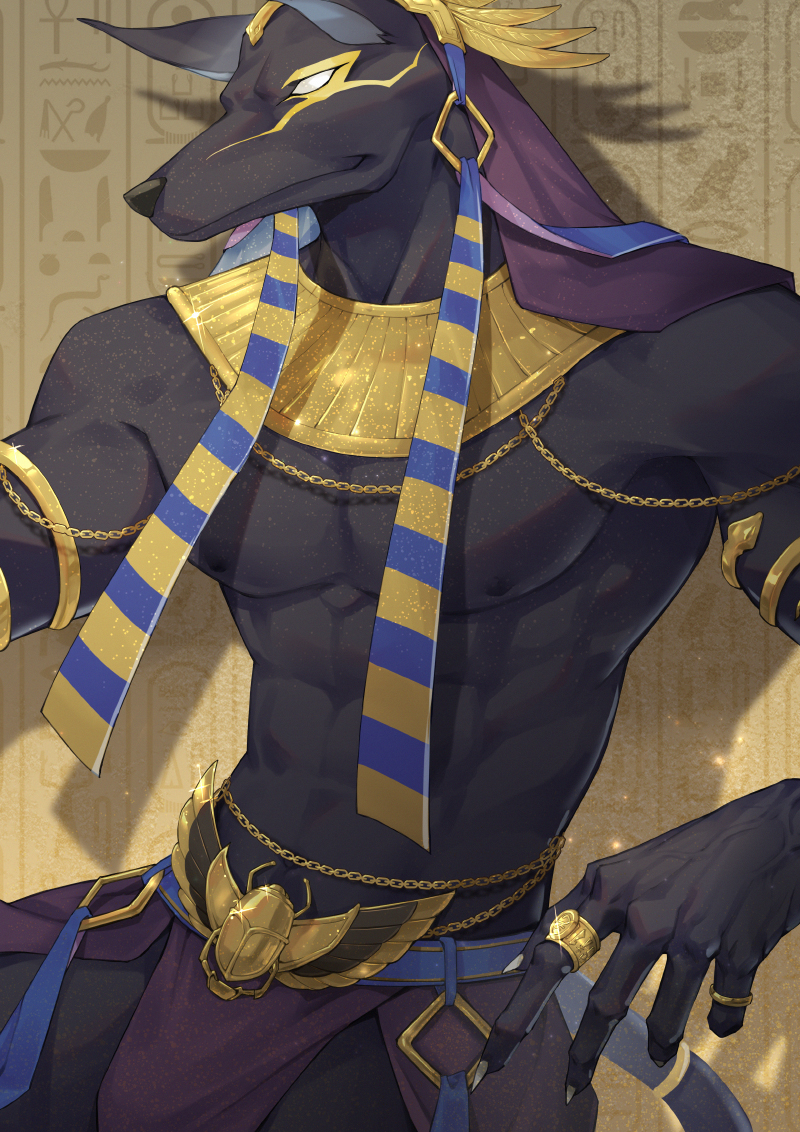 The Big ImageBoard (TBIB) - 1boy abs animal ears anubis (mythology) blank eyes closed mouth ...