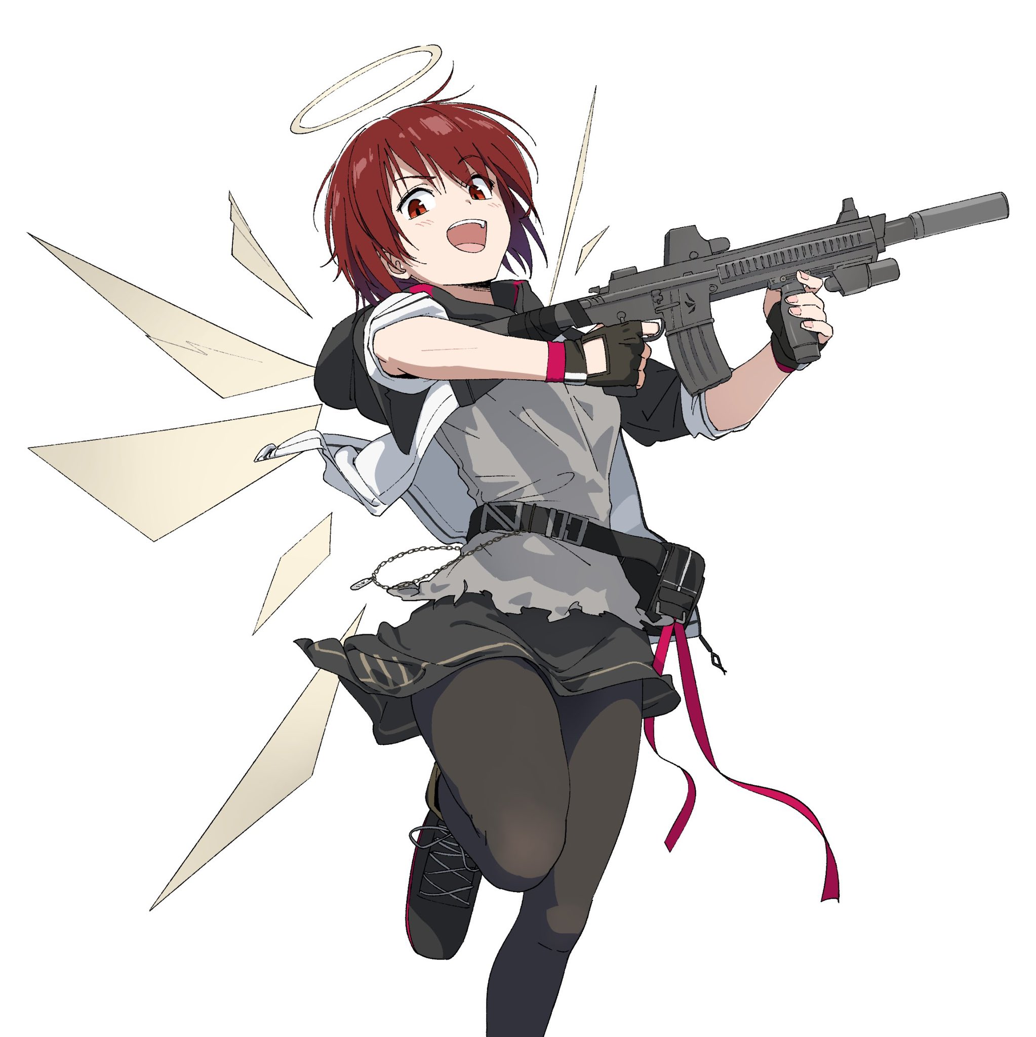 The Big ImageBoard (TBIB) - 1girl arknights assault rifle belt black footwear black gloves black ...