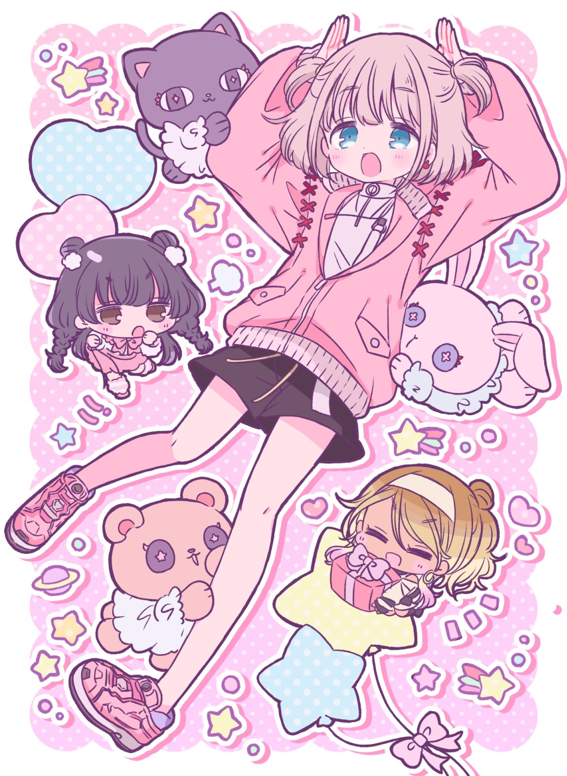 The Big ImageBoard (TBIB) - 3girls :o ^ ^ ^o^ arms up black shorts ...