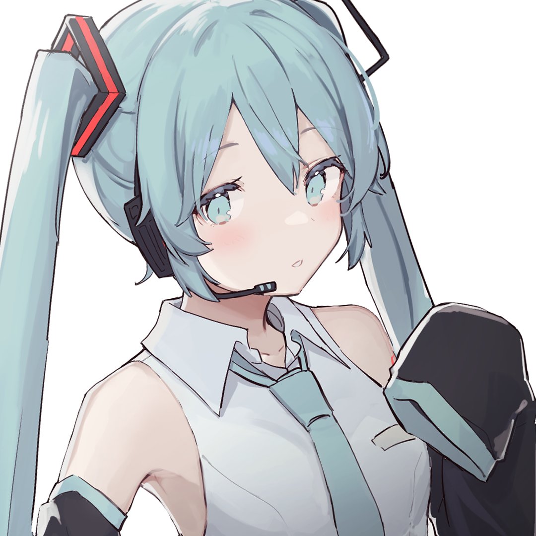 The Big ImageBoard (TBIB) - 1girl aqua eyes aqua hair aqua necktie black sleeves detached ...