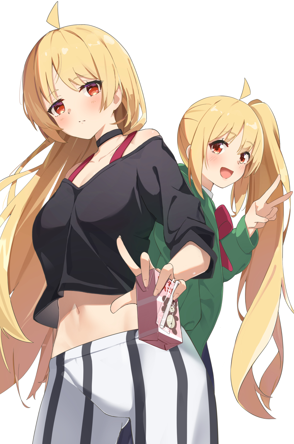 The Big ImageBoard (TBIB) - 2girls :d ahoge band (skymole01) bangs black choker black shirt ...