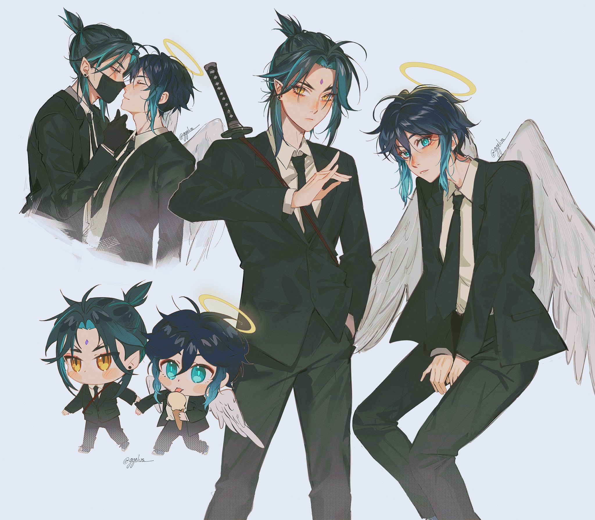 The Big ImageBoard (TBIB) - 2boys ahoge alternate hairstyle angel devil (chainsaw man) angel ...