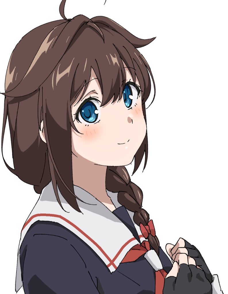 The Big ImageBoard (TBIB) - 1girl ahoge black gloves black serafuku blue eyes braid brown hair ...