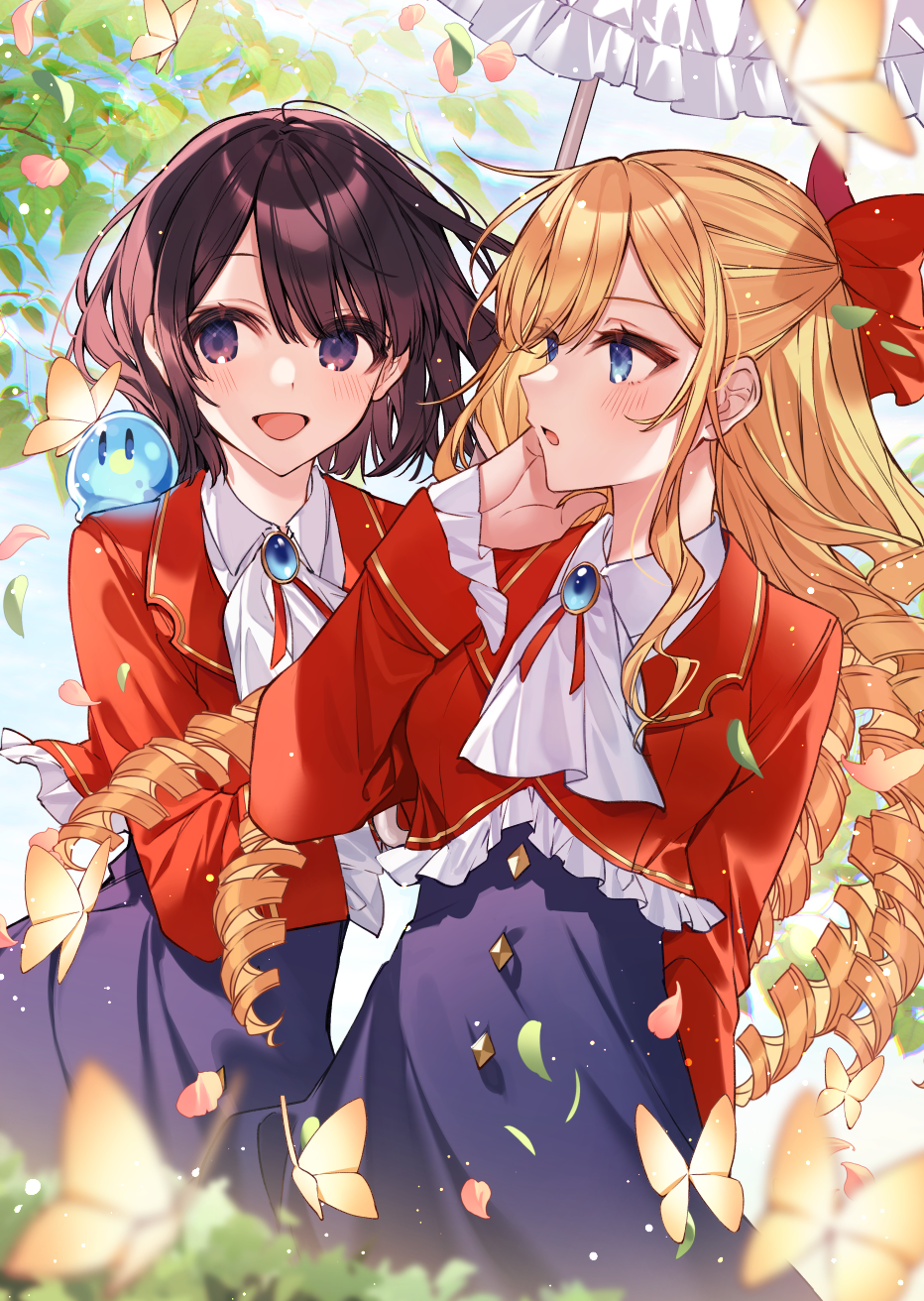 The Big Imageboard Tbib 2girls D Ascot Blonde Hair Blue Skirt Blush Bow Brown Eyes Brown