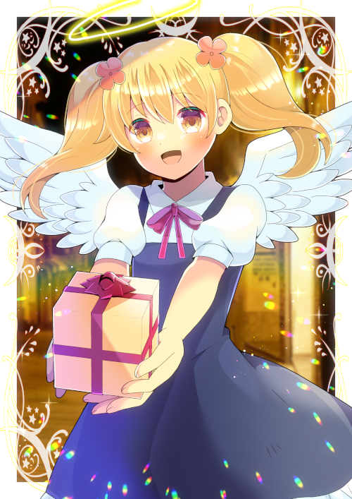 The Big ImageBoard (TBIB) - 1girl :d black dress blonde hair blush bow brown eyes collared shirt ...