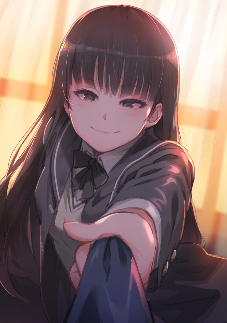 The Big ImageBoard (TBIB) - 1girl bangs black bow black bowtie black eyes black hair black ...