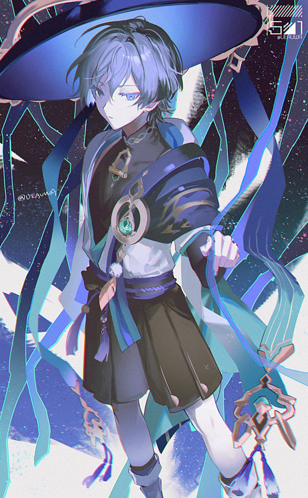 The Big ImageBoard (TBIB) - 1boy armor bishounen blue eyes blue hair commentary eyeshadow ...