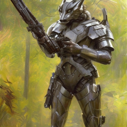 The Big ImageBoard (TBIB) - ai generated ambiguous gender anthro armor canid canine canis forest ...