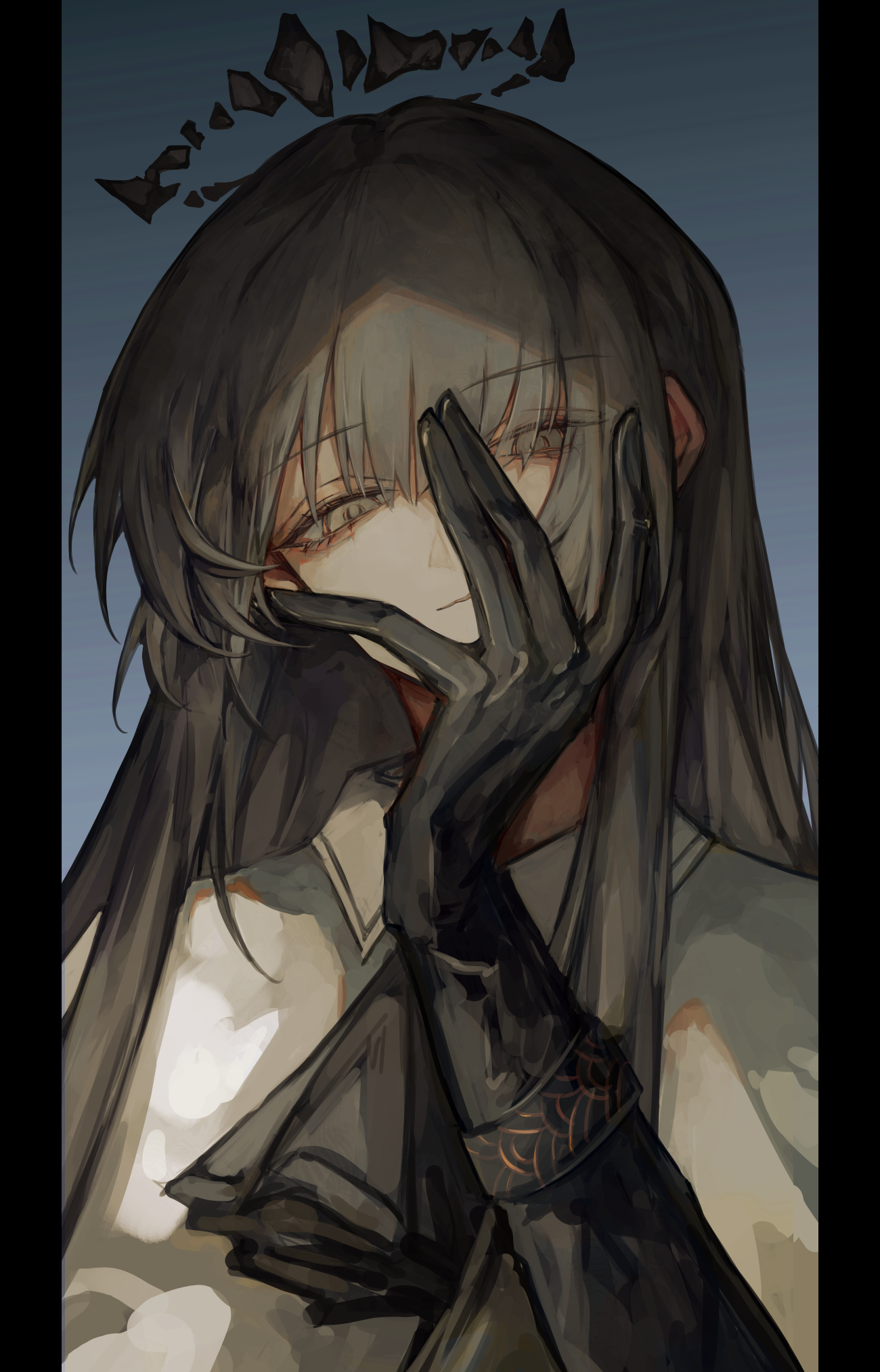 The Big ImageBoard (TBIB) - 1girl \||/ arknights arm up ascot black ascot black eyes black ...