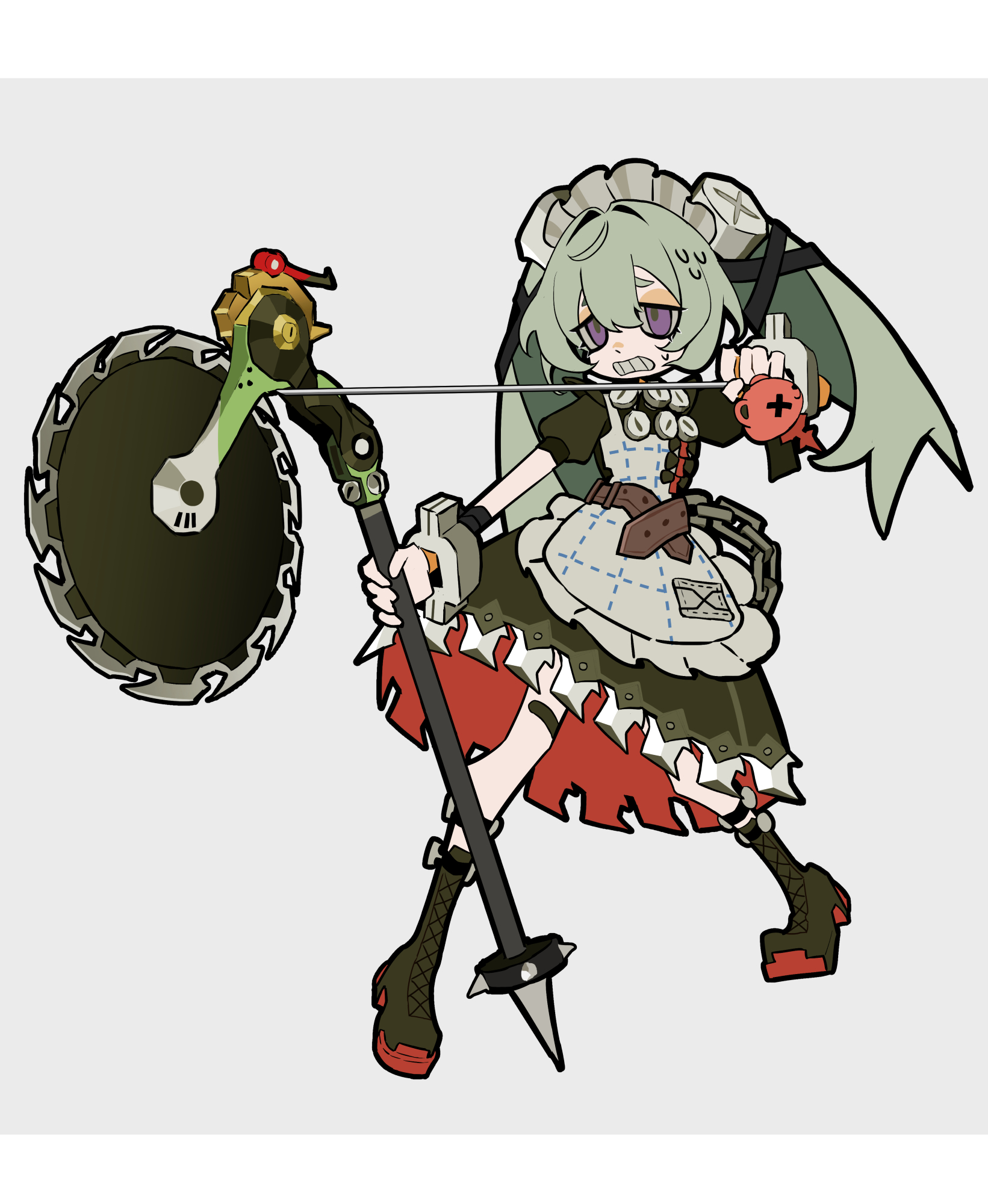 The Big ImageBoard (TBIB) - 1girl apron bandaid bandaid on leg black dress black footwear black ...