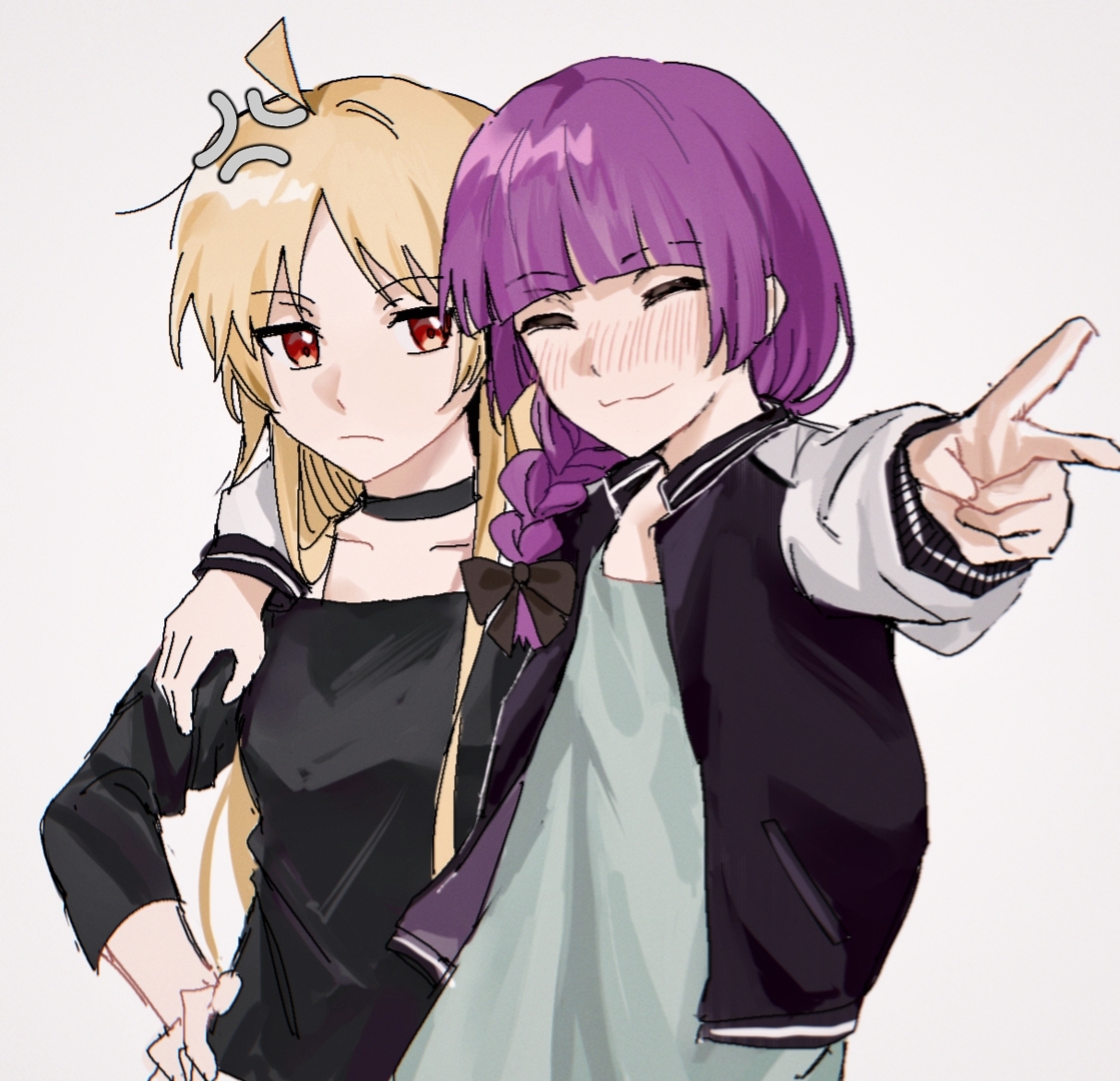 The Big ImageBoard (TBIB) - 2girls :3 ahoge bangs black bow black choker black jacket black ...