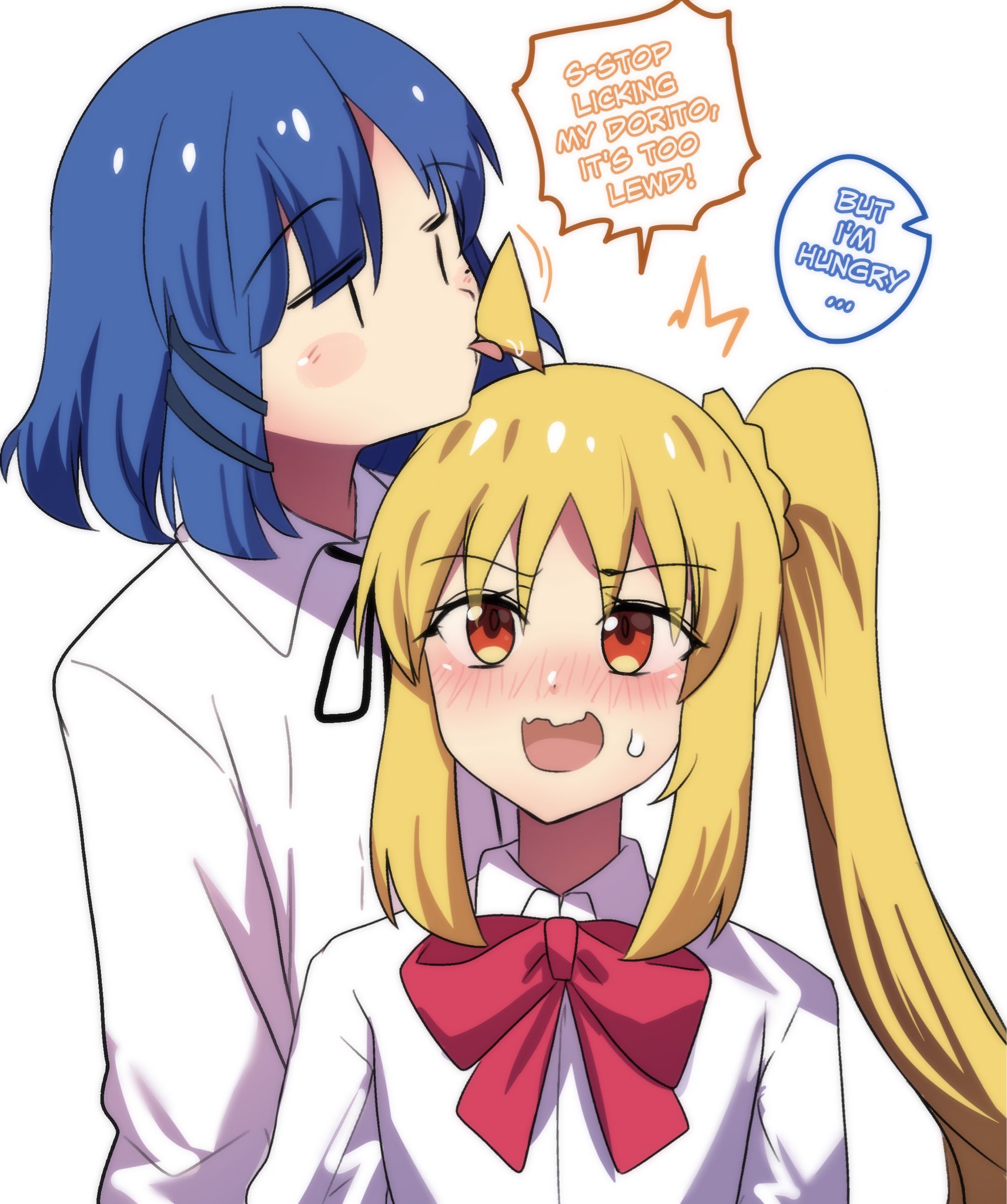 The Big ImageBoard (TBIB) - 2girls ahoge black bow blonde hair blue hair blush bocchi the rock ...