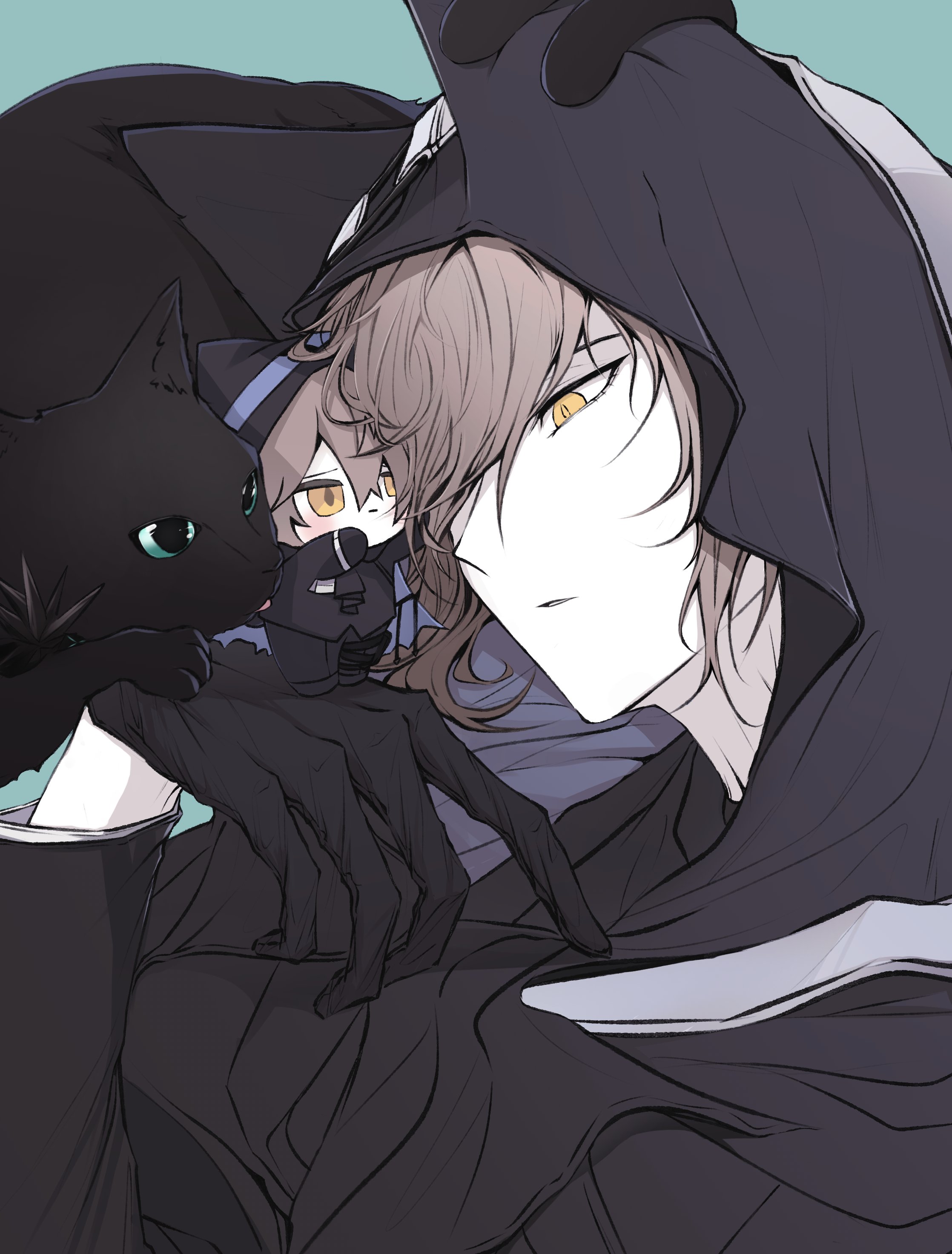 The Big ImageBoard (TBIB) - 1boy absurdres animal ears arknights black cat black cloak black ...