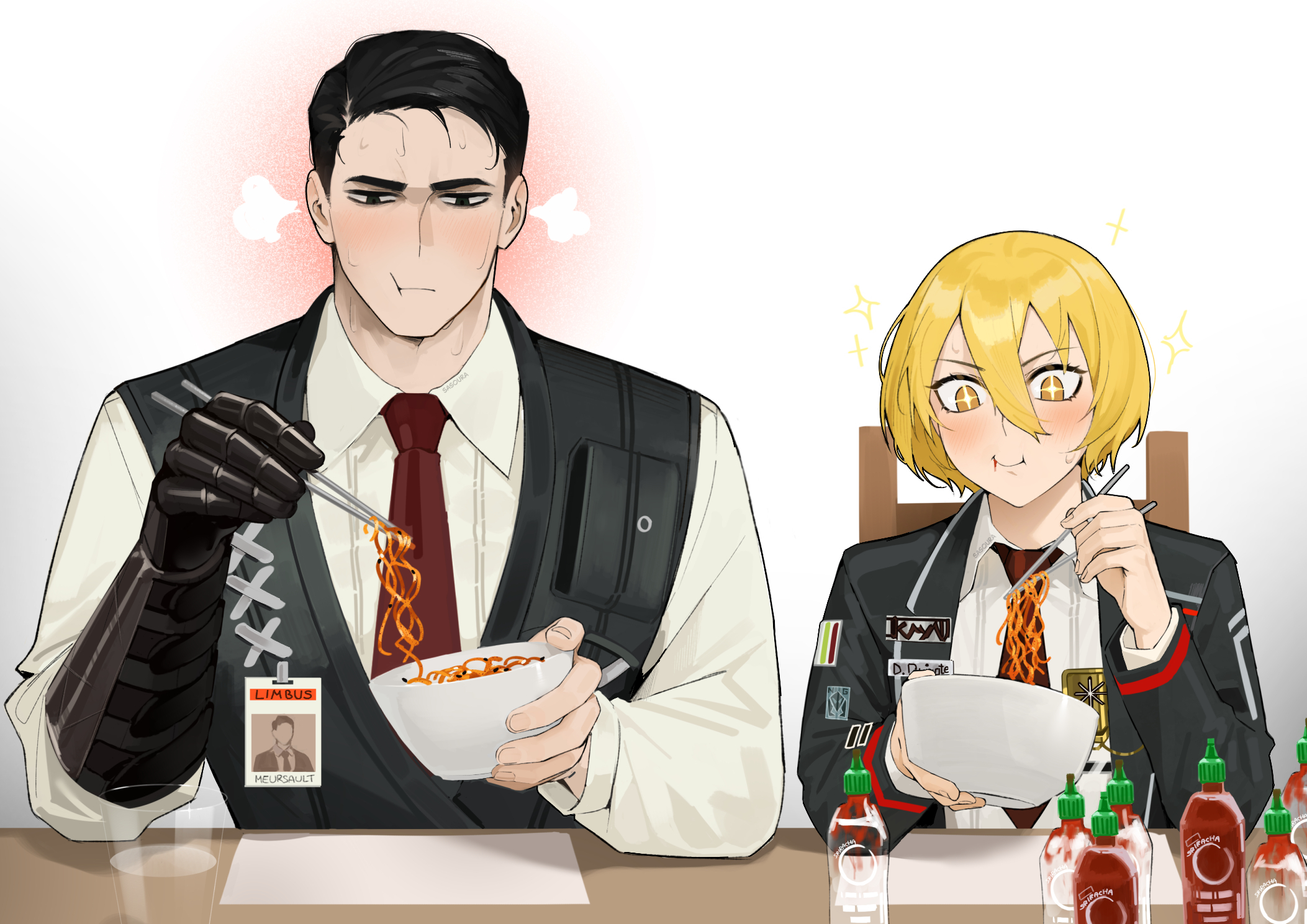 The Big ImageBoard (TBIB) - + + 1boy 1girl badge black coat black hair black vest blonde hair ...