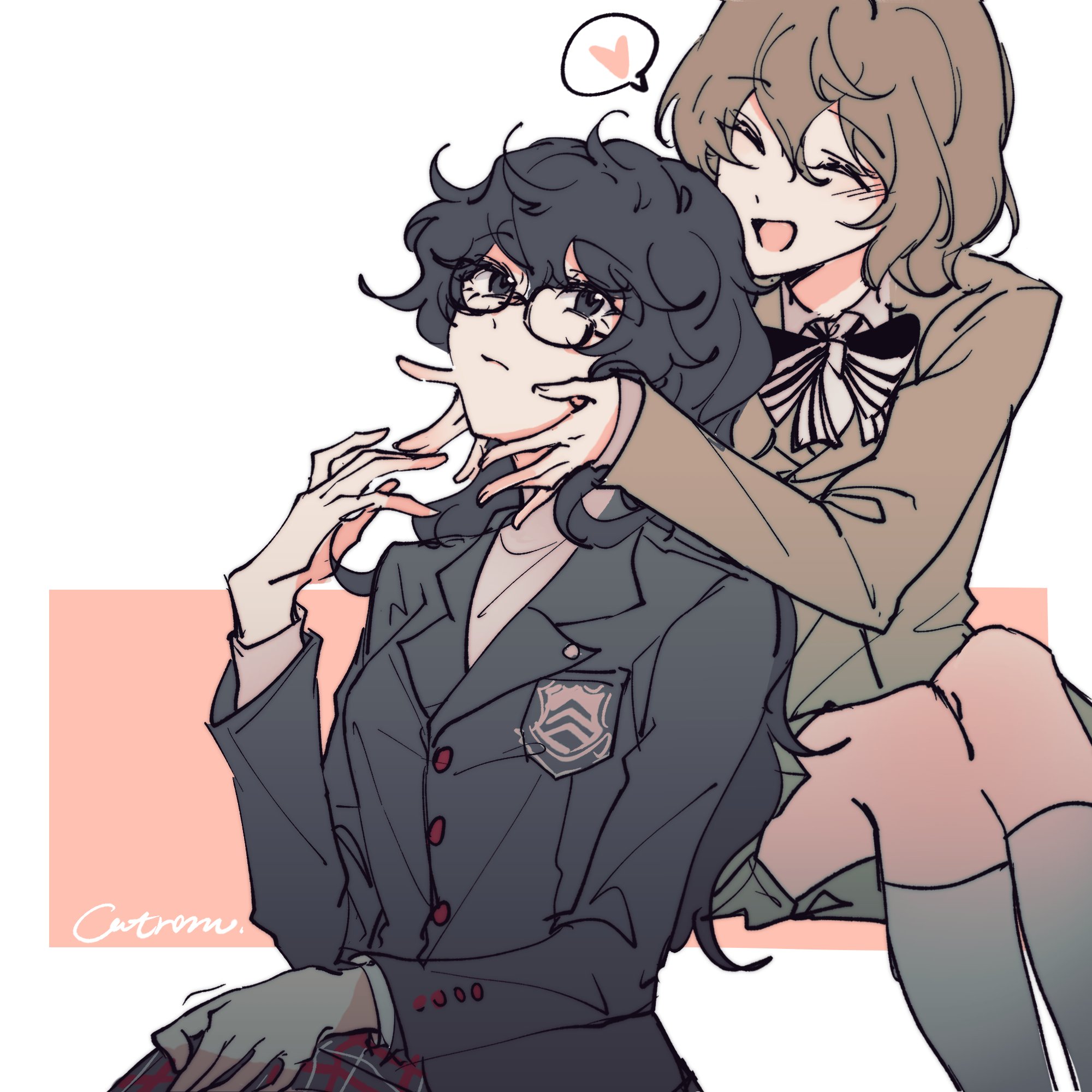 The Big ImageBoard (TBIB) - 2girls akechi gorou amamiya ren black eyes black hair black jacket ...