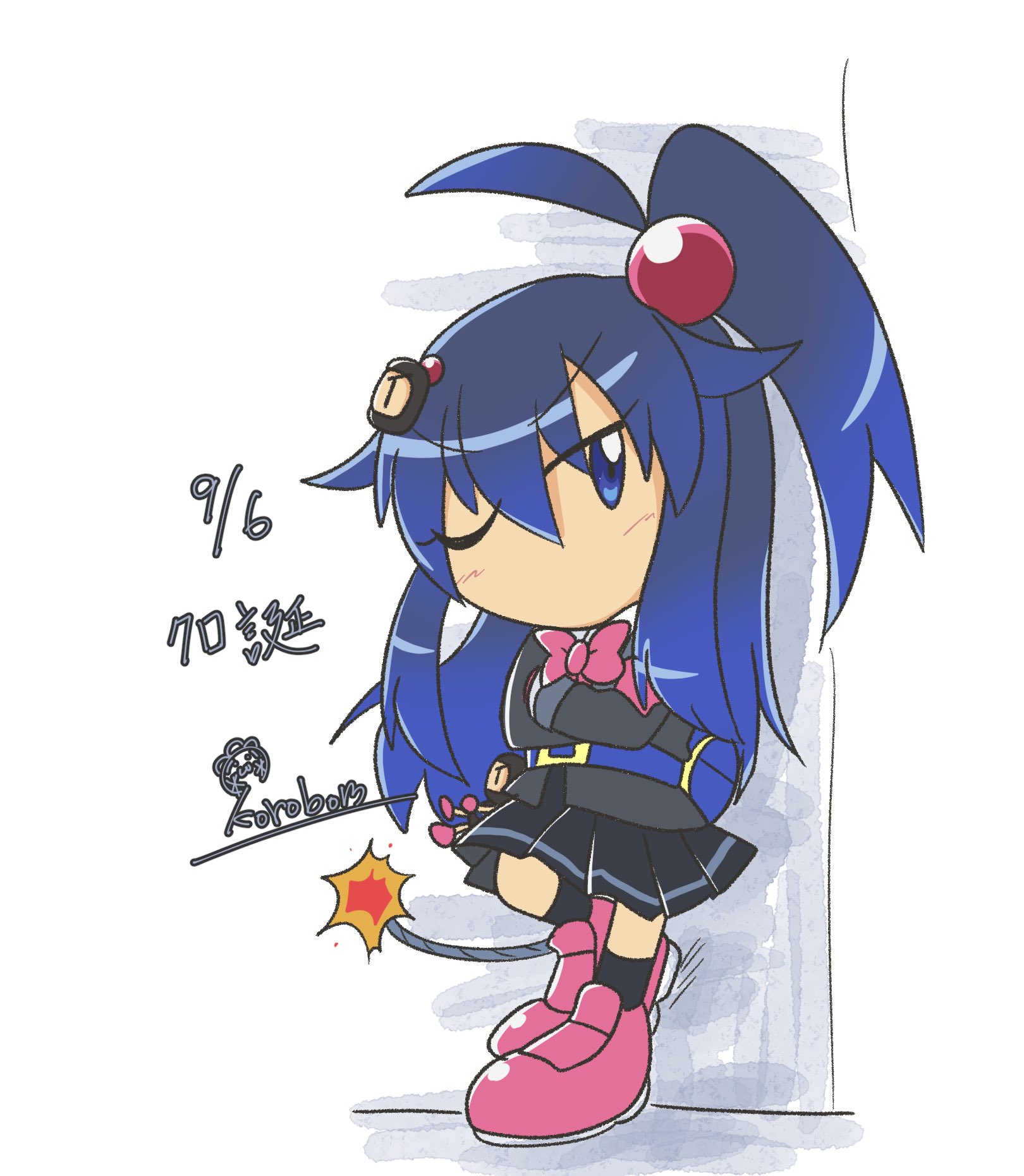 The Big ImageBoard (TBIB) - 1girl against wall artist name beads belt black bomberman black ...