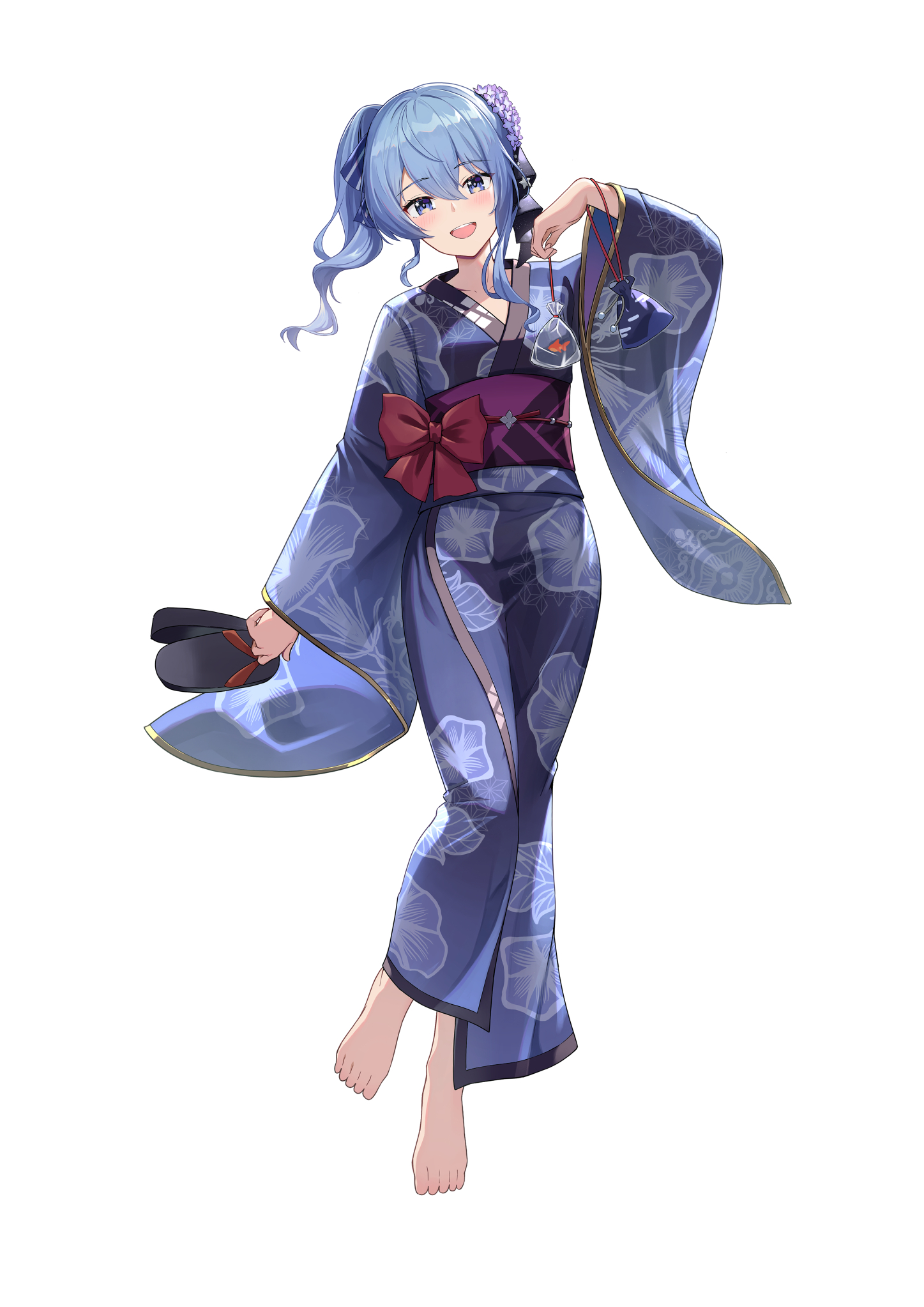The Big ImageBoard (TBIB) - 1girl alternate costume bag bagged fish barefoot blue eyes blue hair ...