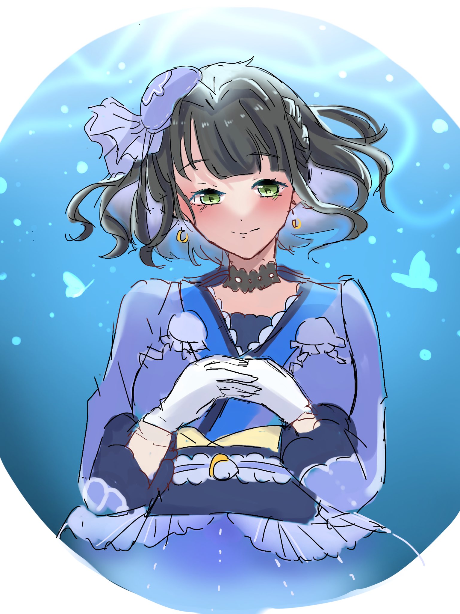 The Big ImageBoard (TBIB) - 1girl beret black hair blue hat blue kimono blunt bangs blush closed ...