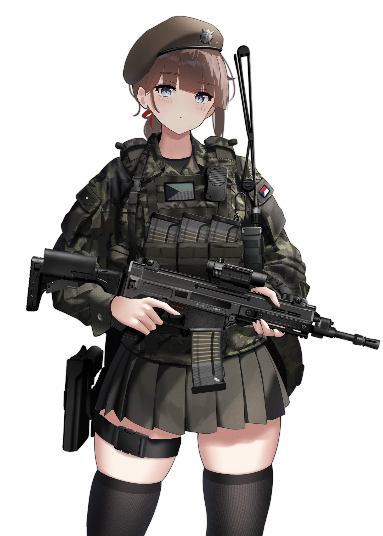 The Big Imageboard Tbib 1girl Assault Rifle Beret Black Thighhighs