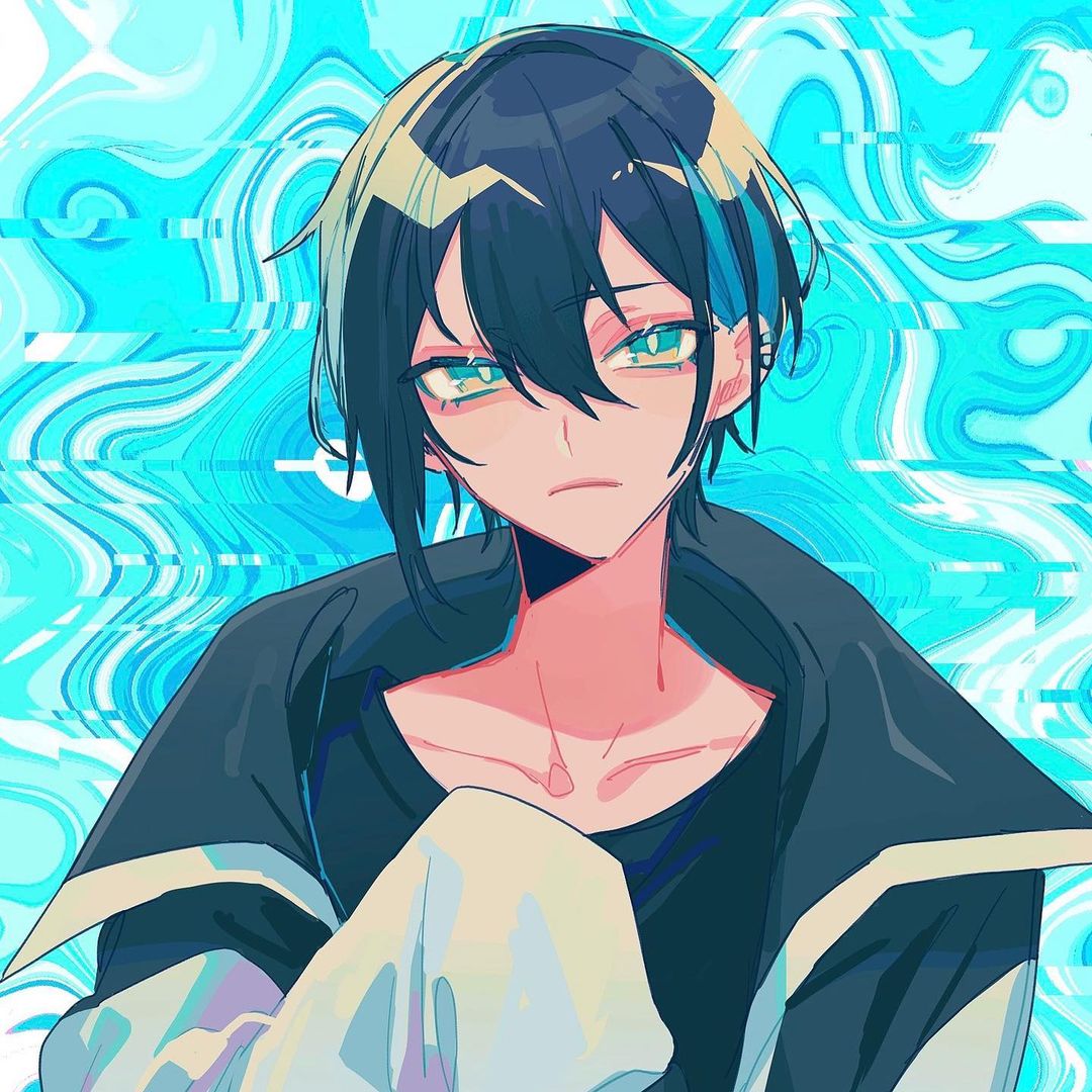 The Big ImageBoard (TBIB) - 1boy abstract background aegyo sal aqua background aqua eyes arm at ...