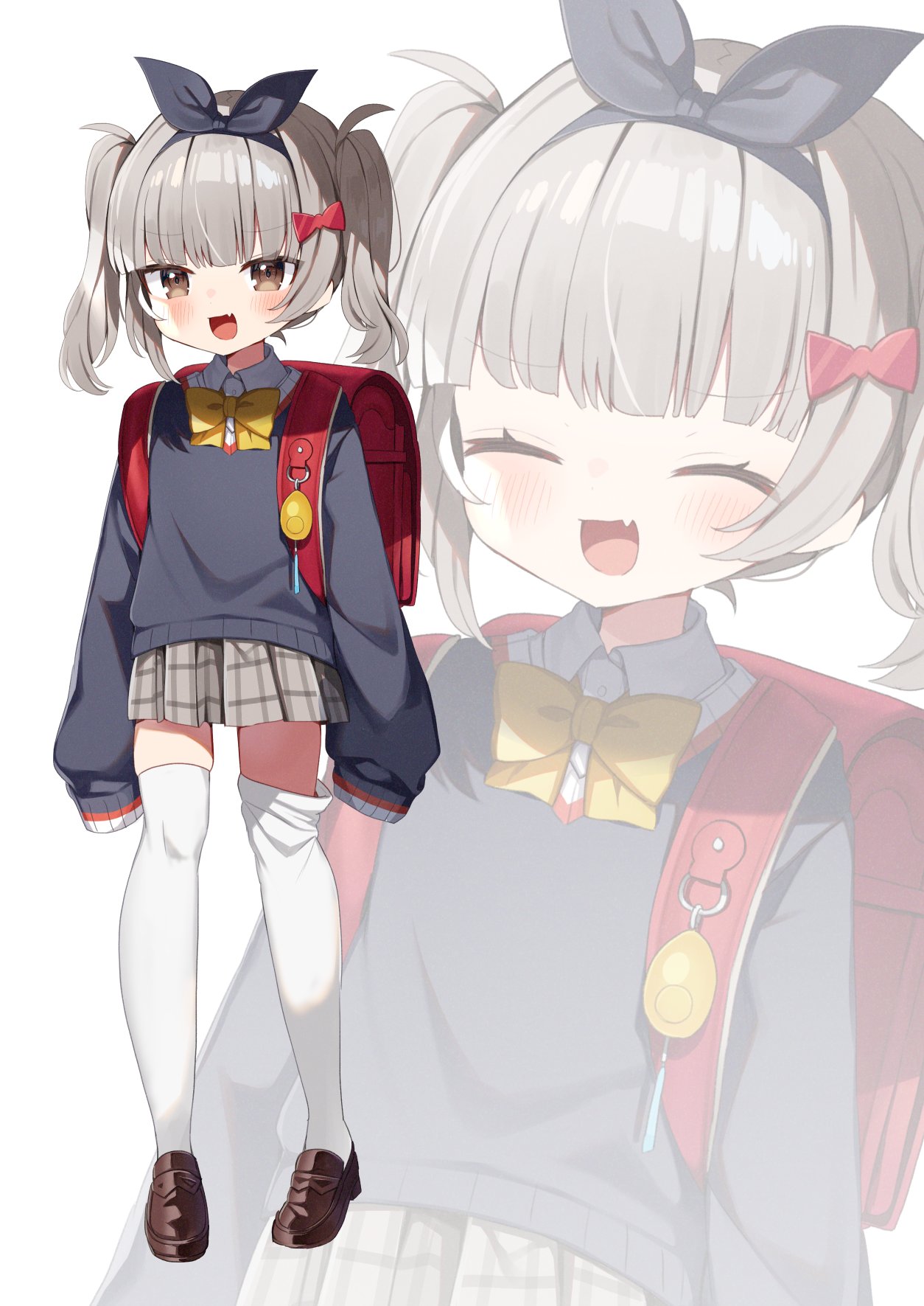 The Big ImageBoard (TBIB) - 1girl :d backpack bag black bow black hairband black sweater blush ...