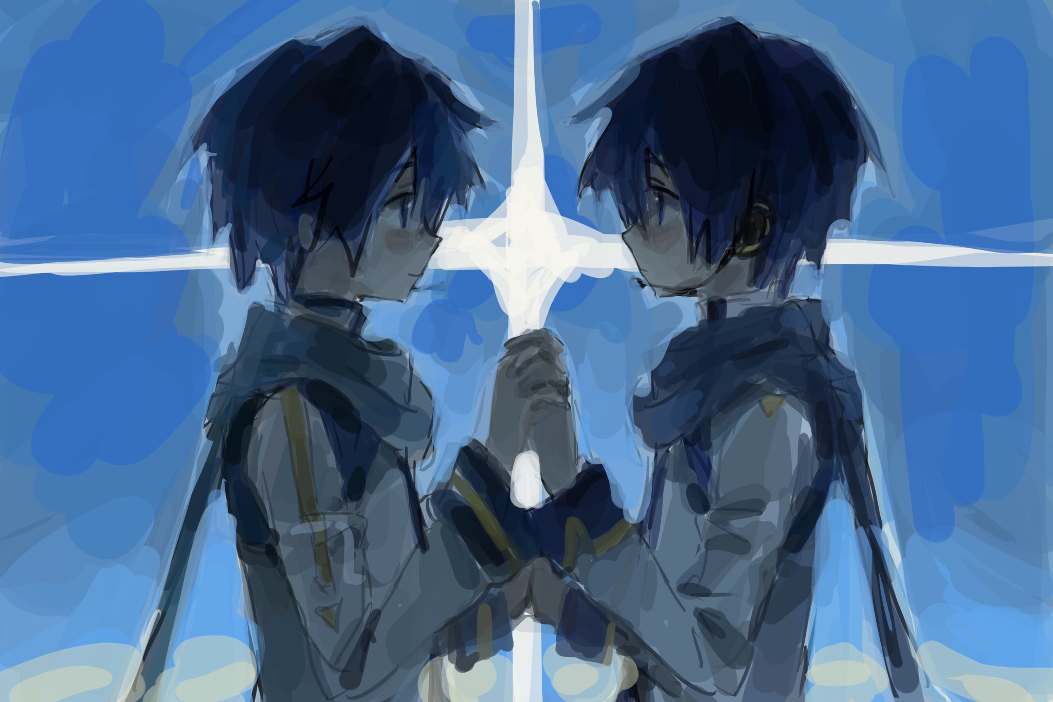 The Big ImageBoard (TBIB) - 2boys abstract background blue background ...