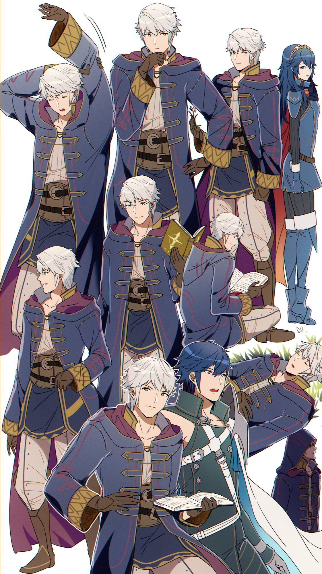 The Big ImageBoard (TBIB) - 1girl 2boys ameno (a meno0) arm up armor bangs belt black robe black ...