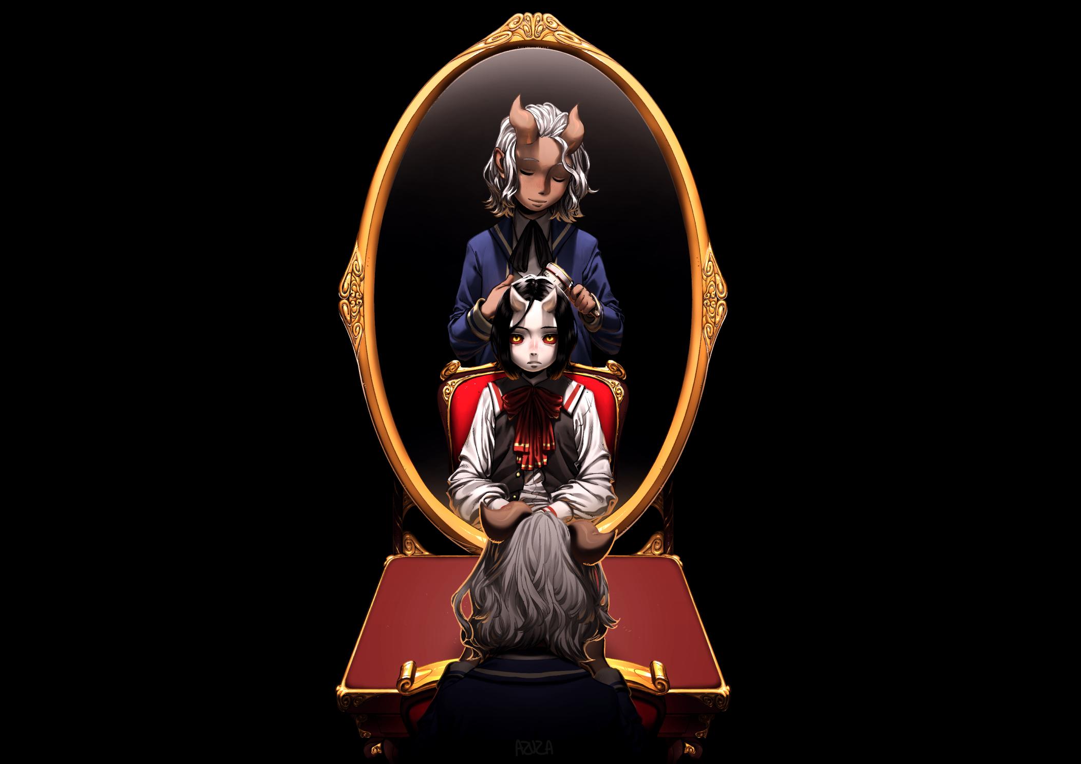 The Big ImageBoard (TBIB) - azuza black hair blue clothing blue topwear brown body brown horn ...