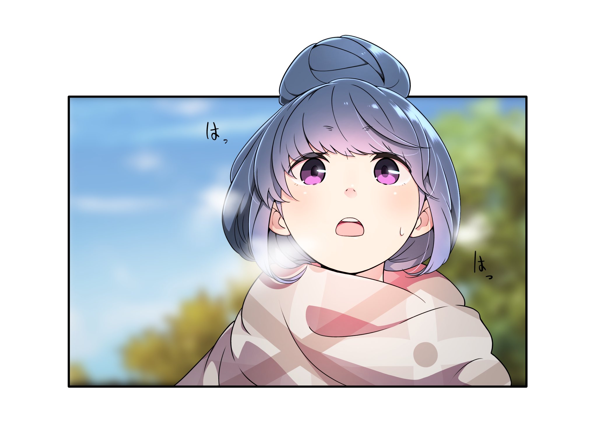 The Big ImageBoard (TBIB) - 1girl blue hair blue sky blush hair bun highres long hair open mouth ...