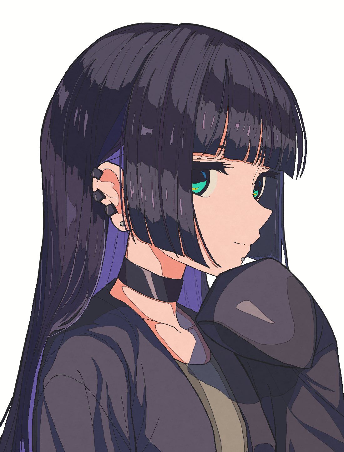 The Big ImageBoard (TBIB) - 1girl 555emauma black choker black hair black shirt blunt bangs ...