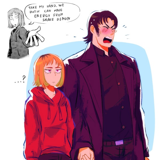 The Big ImageBoard (TBIB) - ...? 1boy 1girl black coat black hair black shirt blonde hair blush ...