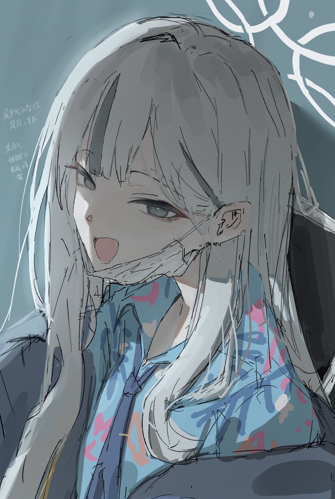 The Big ImageBoard (TBIB) - 1girl blue archive blue necktie blue shirt grey eyes grey hair halo ...