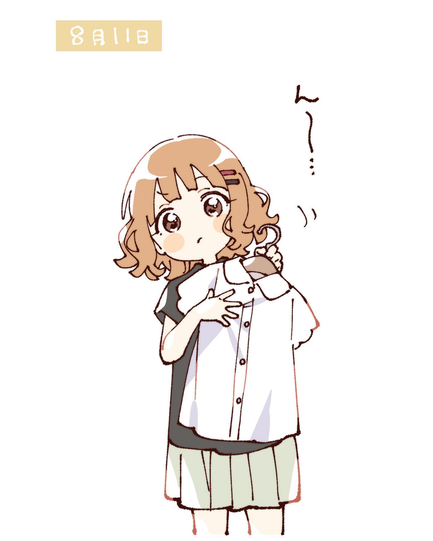 The Big ImageBoard (TBIB) - 1girl black shirt blunt bangs blush stickers brown eyes brown hair ...